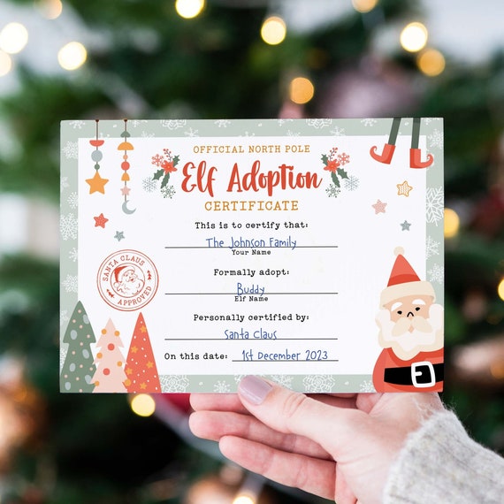 Editable Christmas Elf Adoption Certificate | Adopt a new Christmas elf ...