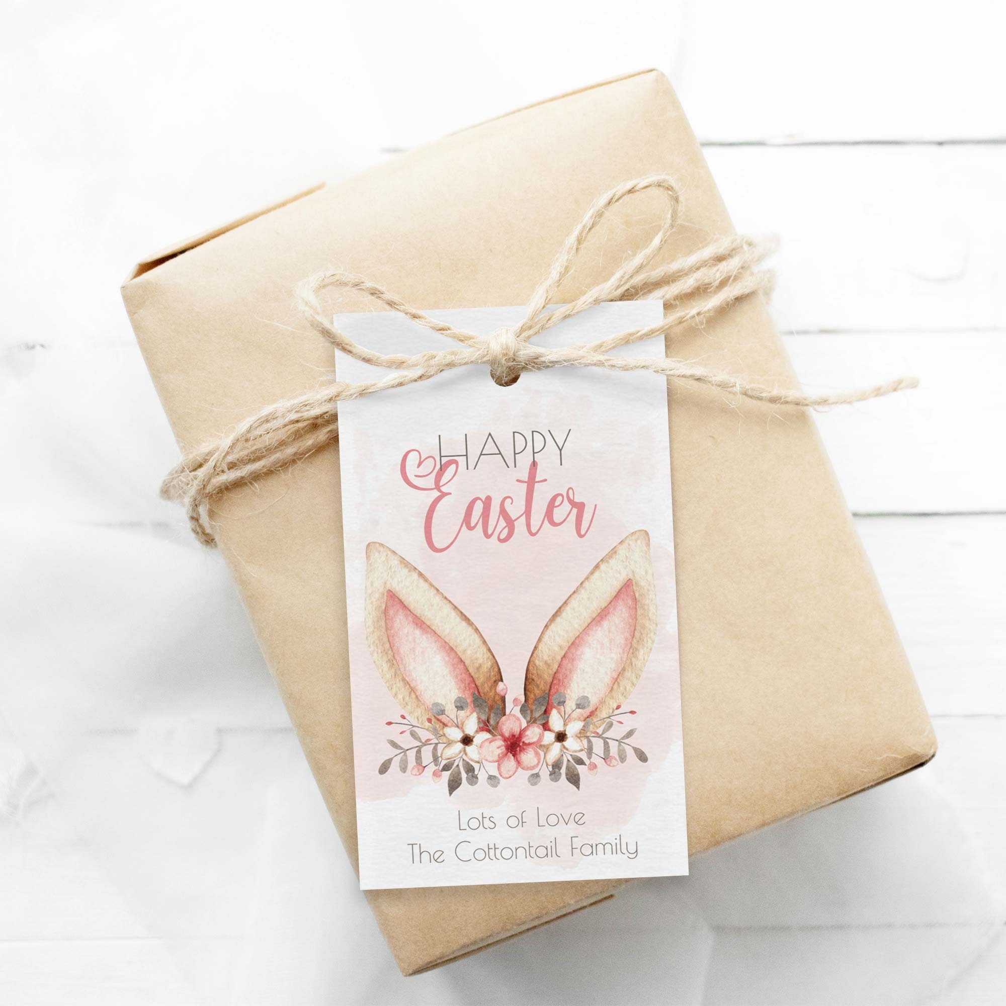 Happy Easter Gift Tag Template, Watercolor Bunny Ears Editable Pastel ...