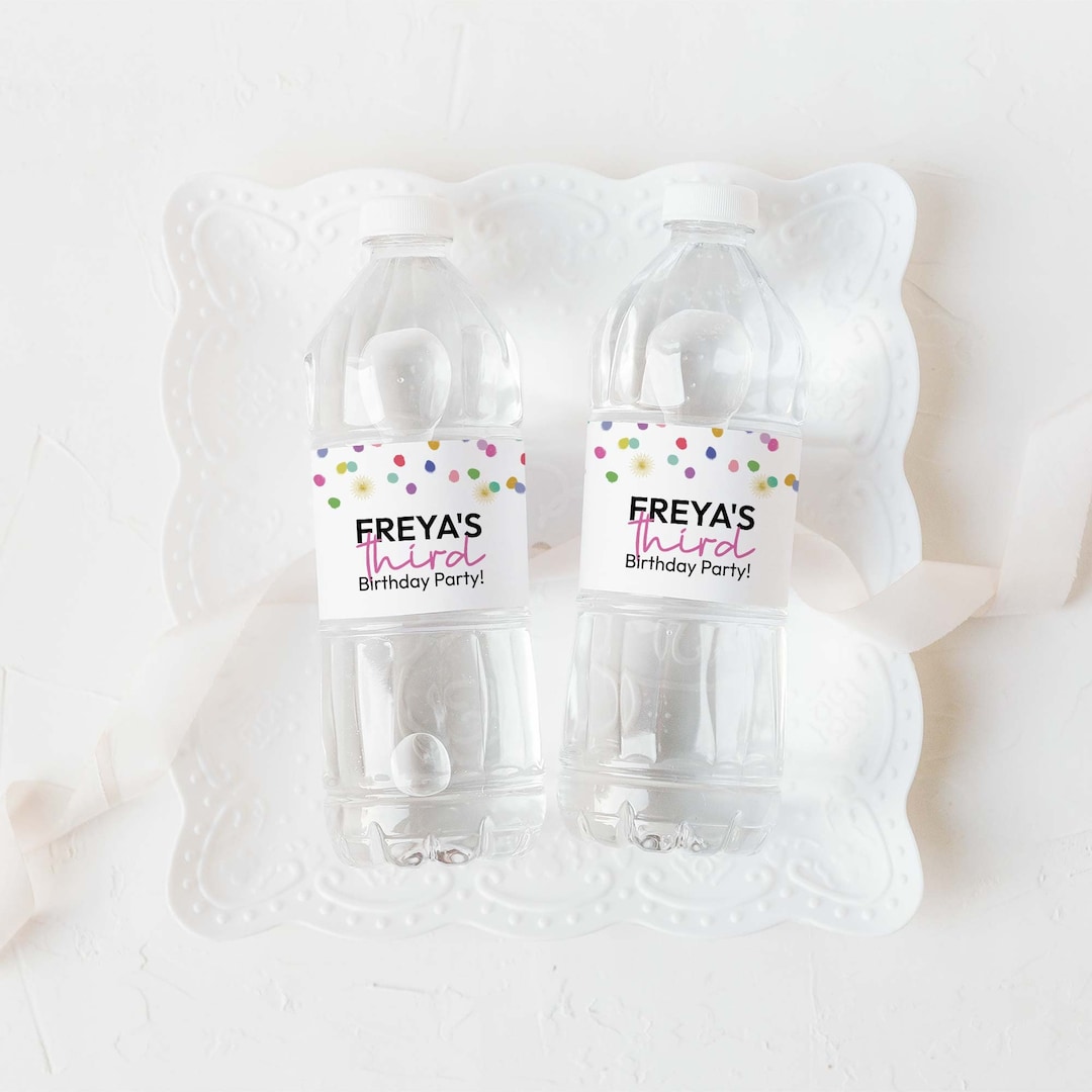 Rainbow Confetti Water Bottle Label, Editable Printable | Party Decor ...