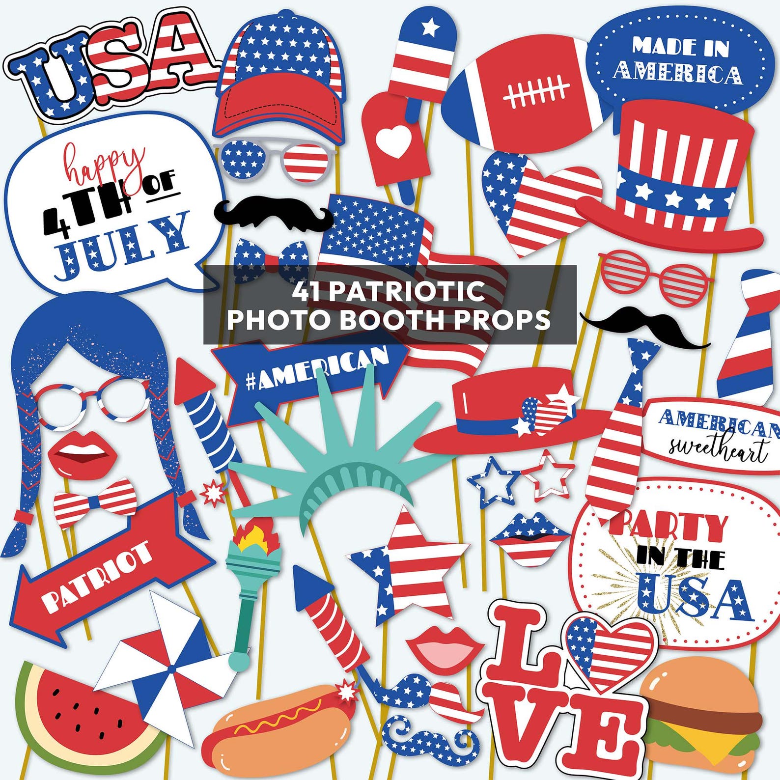 4th of July Photo Booth Props, Printable Patriotic Party Decor ...