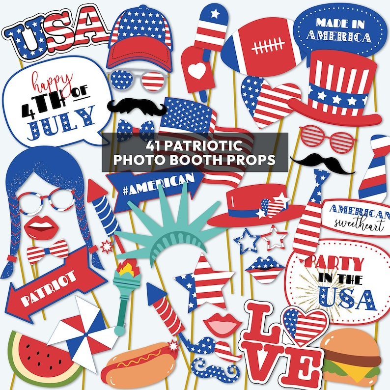 4th of July Photo Booth Props, Printable Patriotic Party Decor ...