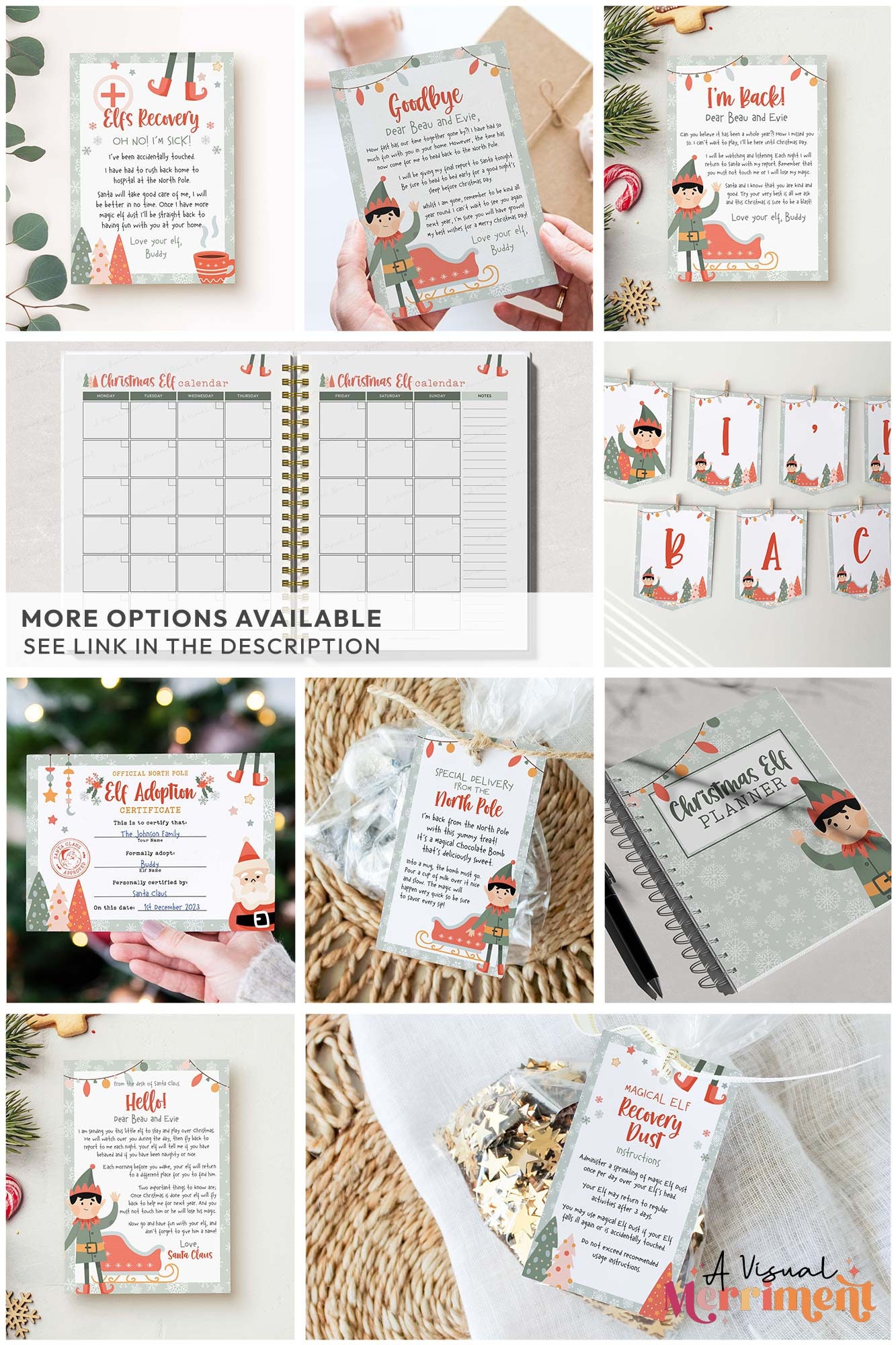 Christmas Elf Editable Calendar Planner Printable, 2 Pages BONUS Red ...