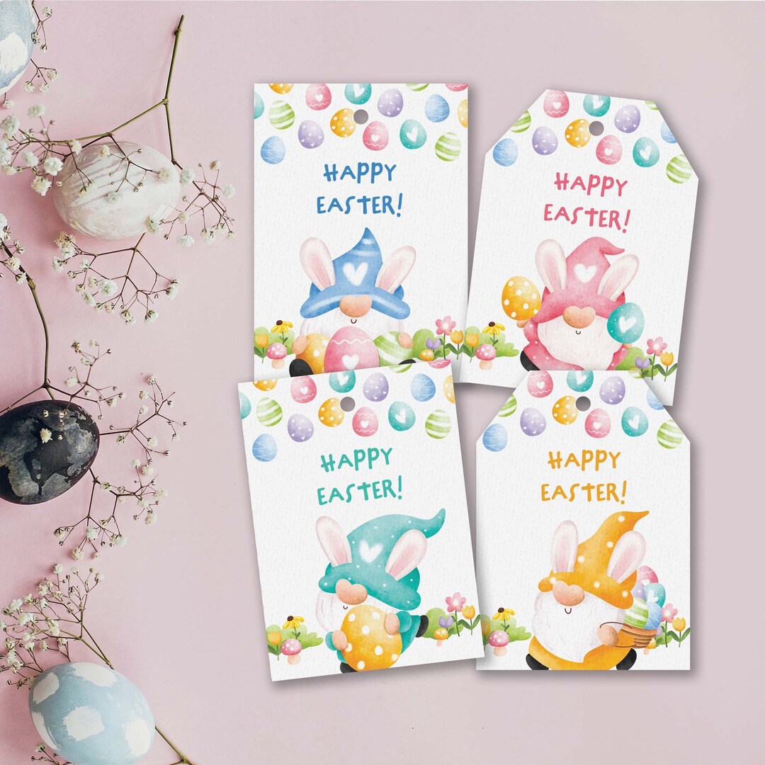 Printable Easter Favor Tags for Kids, Cute Spring Gnomes, 4 Colors ...