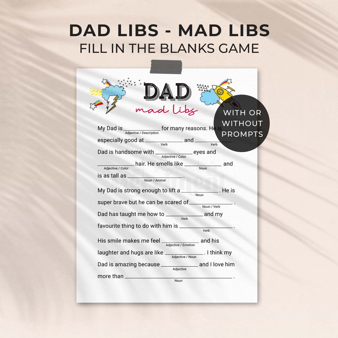 Father's Day Printable Game, Mad Libs Fill in the Blanks | Superhero ...