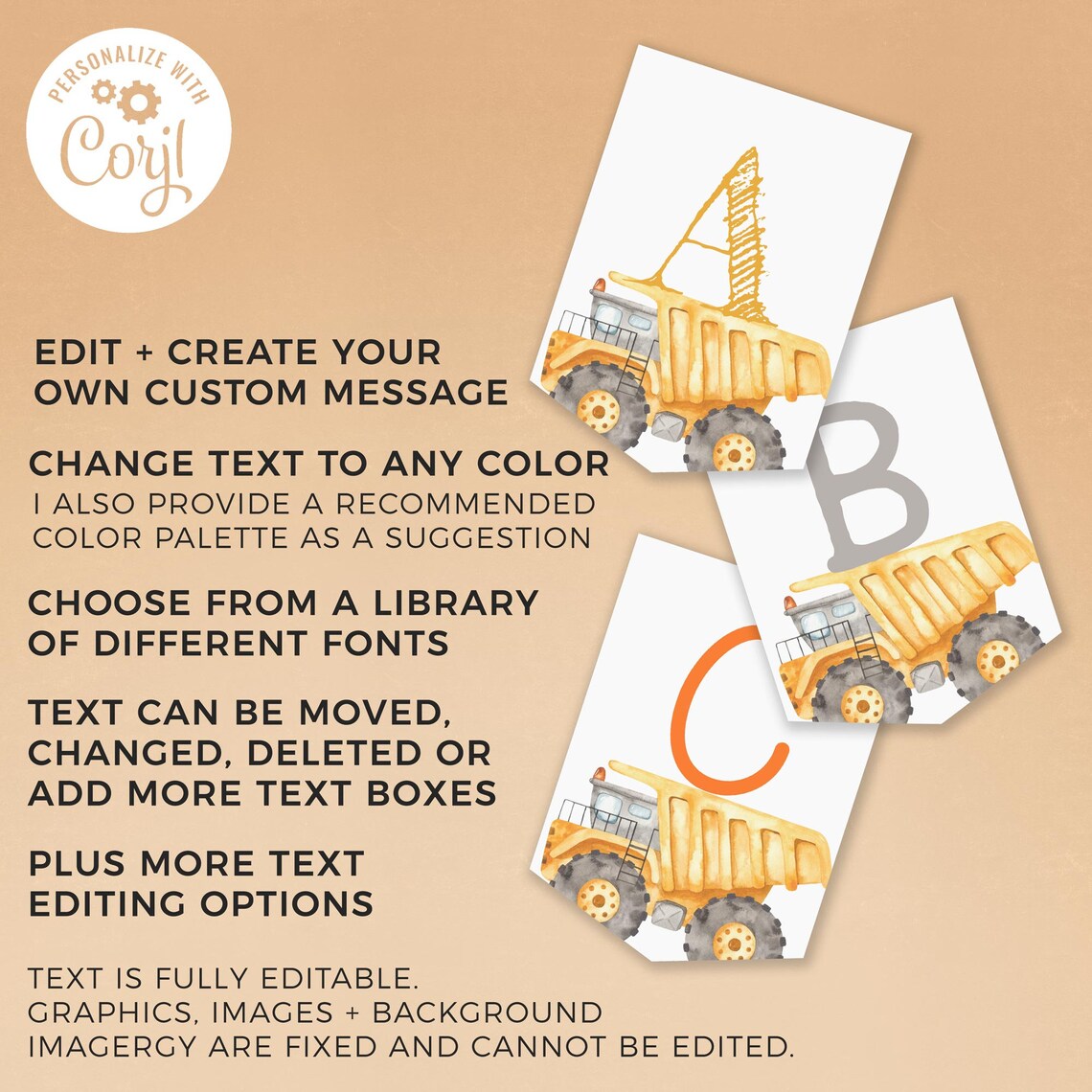 Editable Dump Truck Construction Banner Bunting Printable Template ...