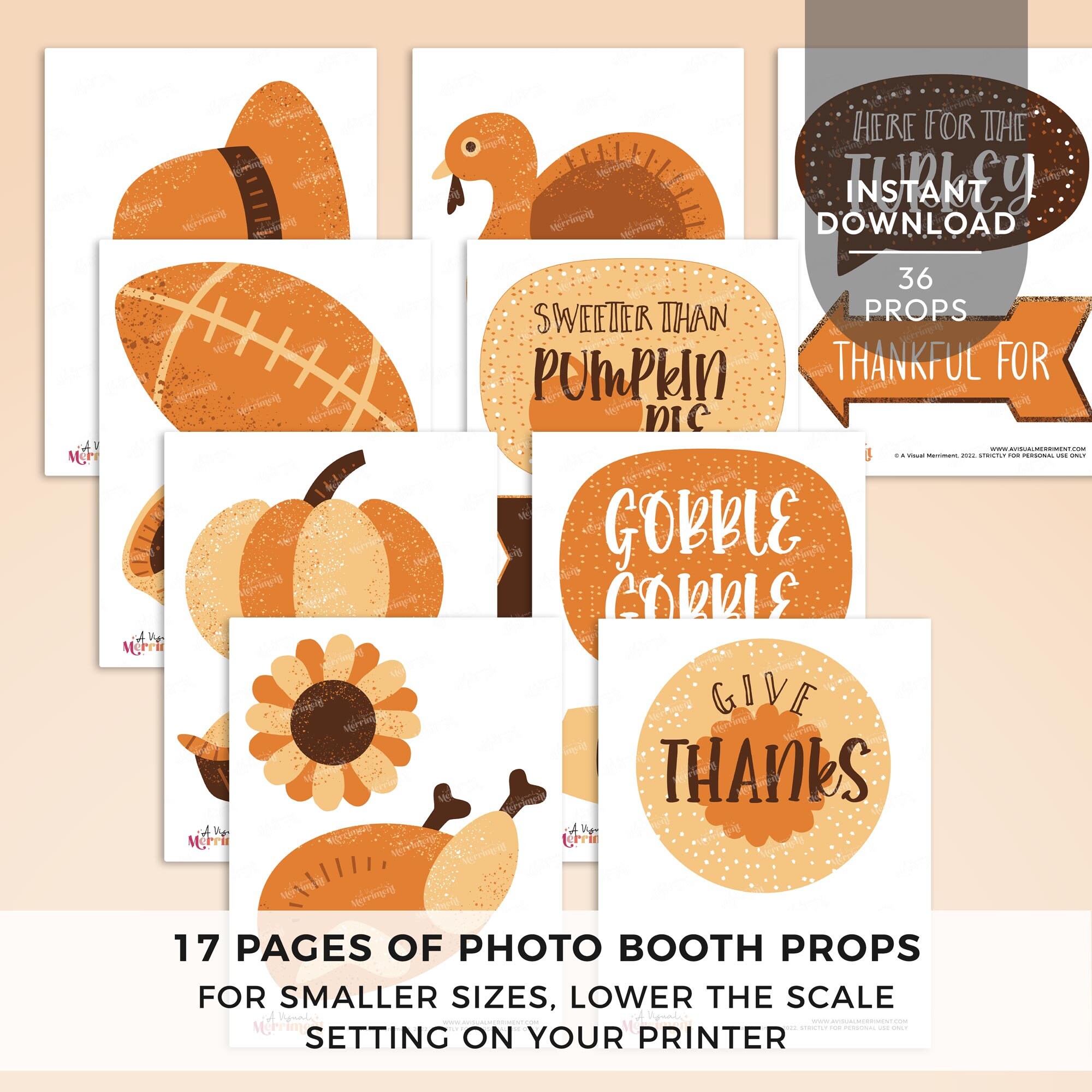 Thanksgiving Photo Booth Props, Printable Fall Party Decor Autumn ...