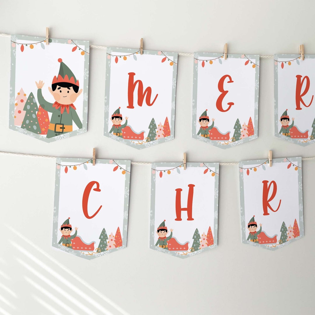 Merry Christmas Christmas Elf Printable Party Banner | Modern Elf Sign ...