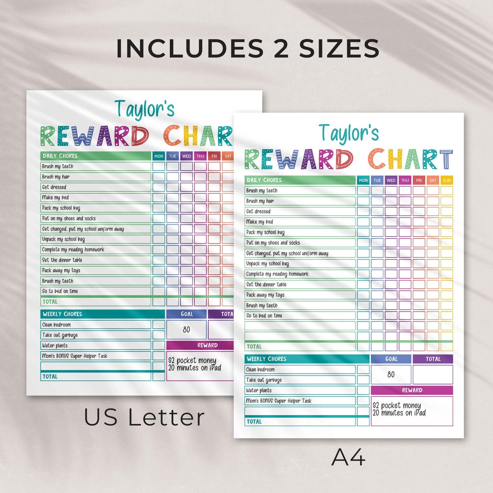 Rainbow Reward Chart for Kids, Editable Printable Daily Weekly ...