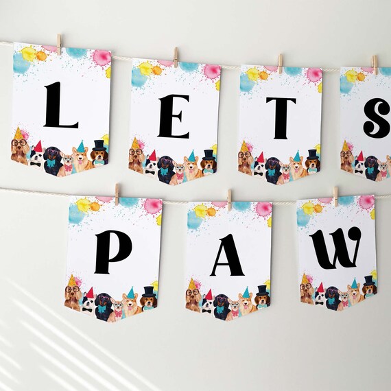 Lets Pawty Dog Party Banner printable sign | Puppy Happy Birthday decor ...