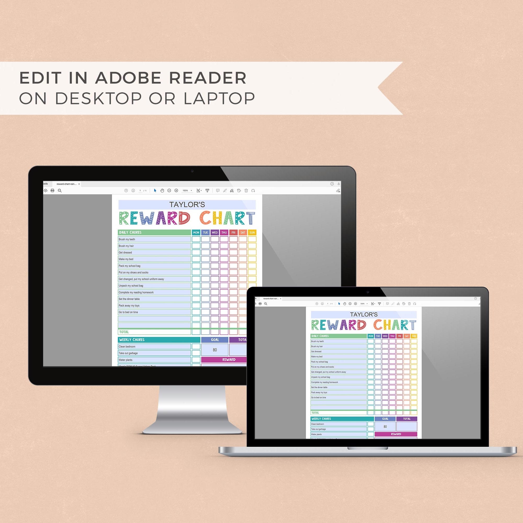 Rainbow Reward Chart for Kids, Editable Printable Daily Weekly ...