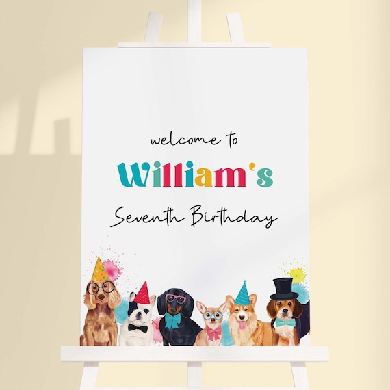 Large Lets Pawty Editable Birthday Welcome Sign | Puppy dog printable ...