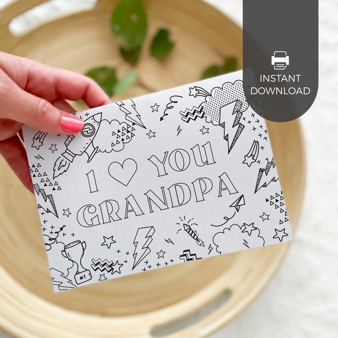 Love You Grandpa Printable Coloring Father's Day Card - Etsy