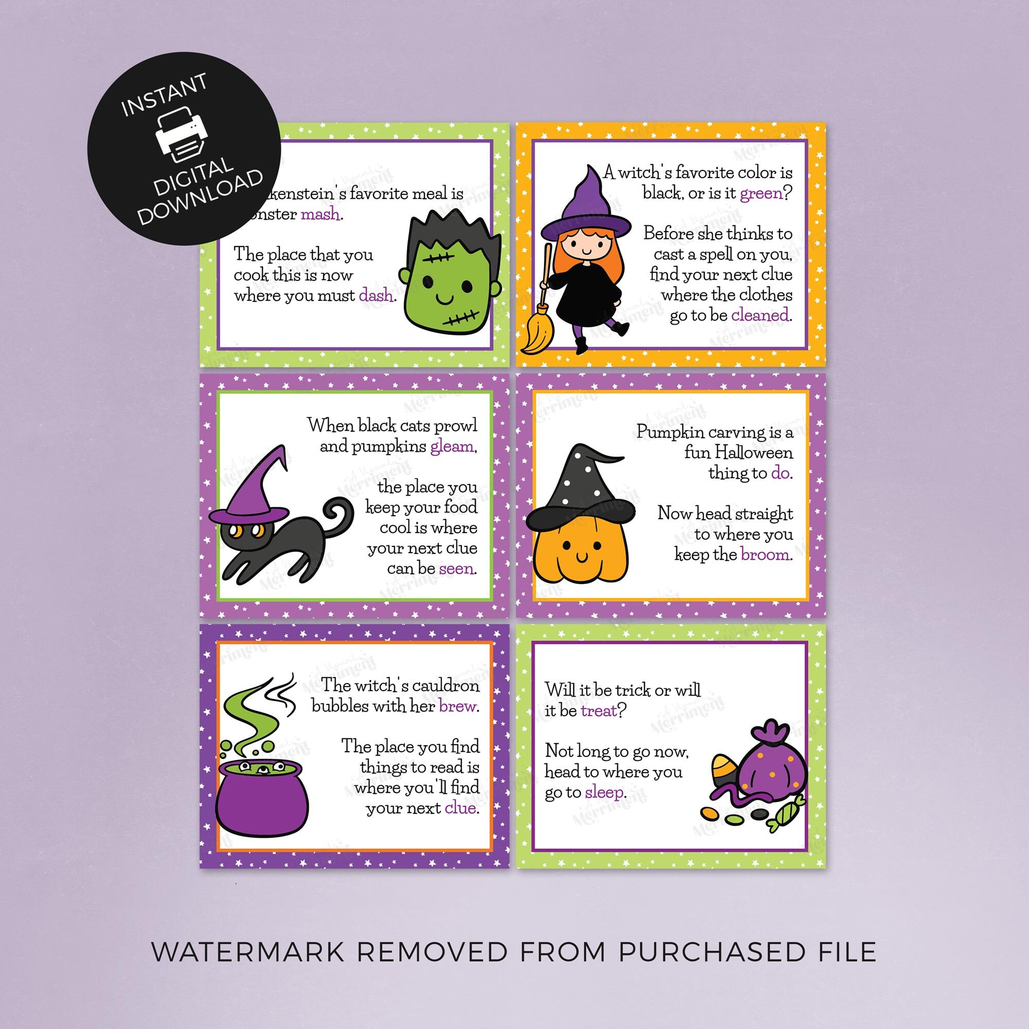 Indoor Halloween Scavenger Hunt Game for Kids, Printable Clue Cards ...