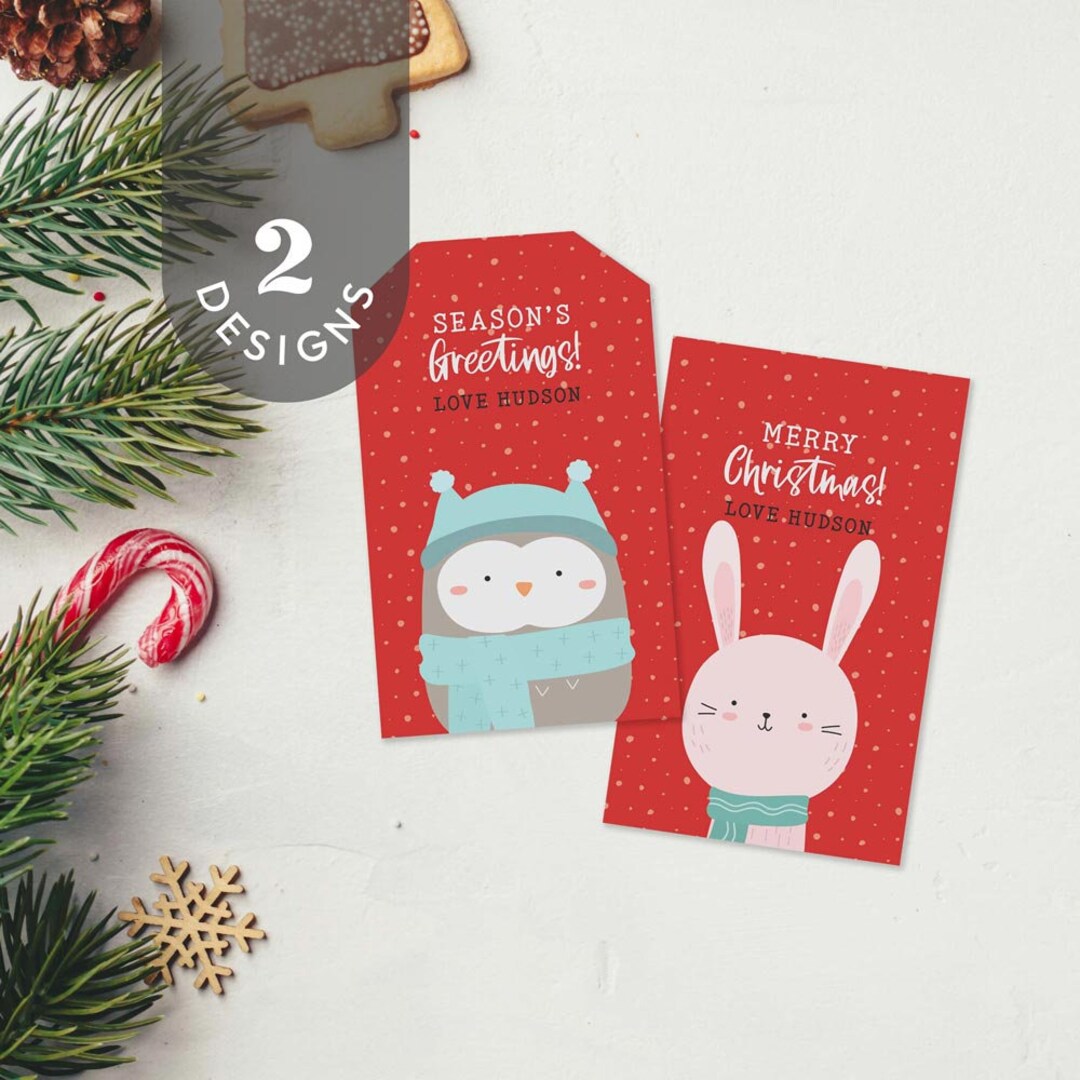Editable Christmas Gift Tag Printable Bundle X2, Cute Bunny Rabbit ...