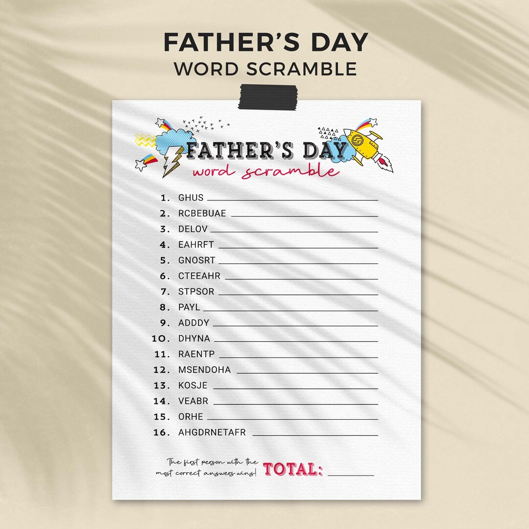 Printable Fathers Day Game, Word Scramble | Daddy, Dad Word Party Game ...