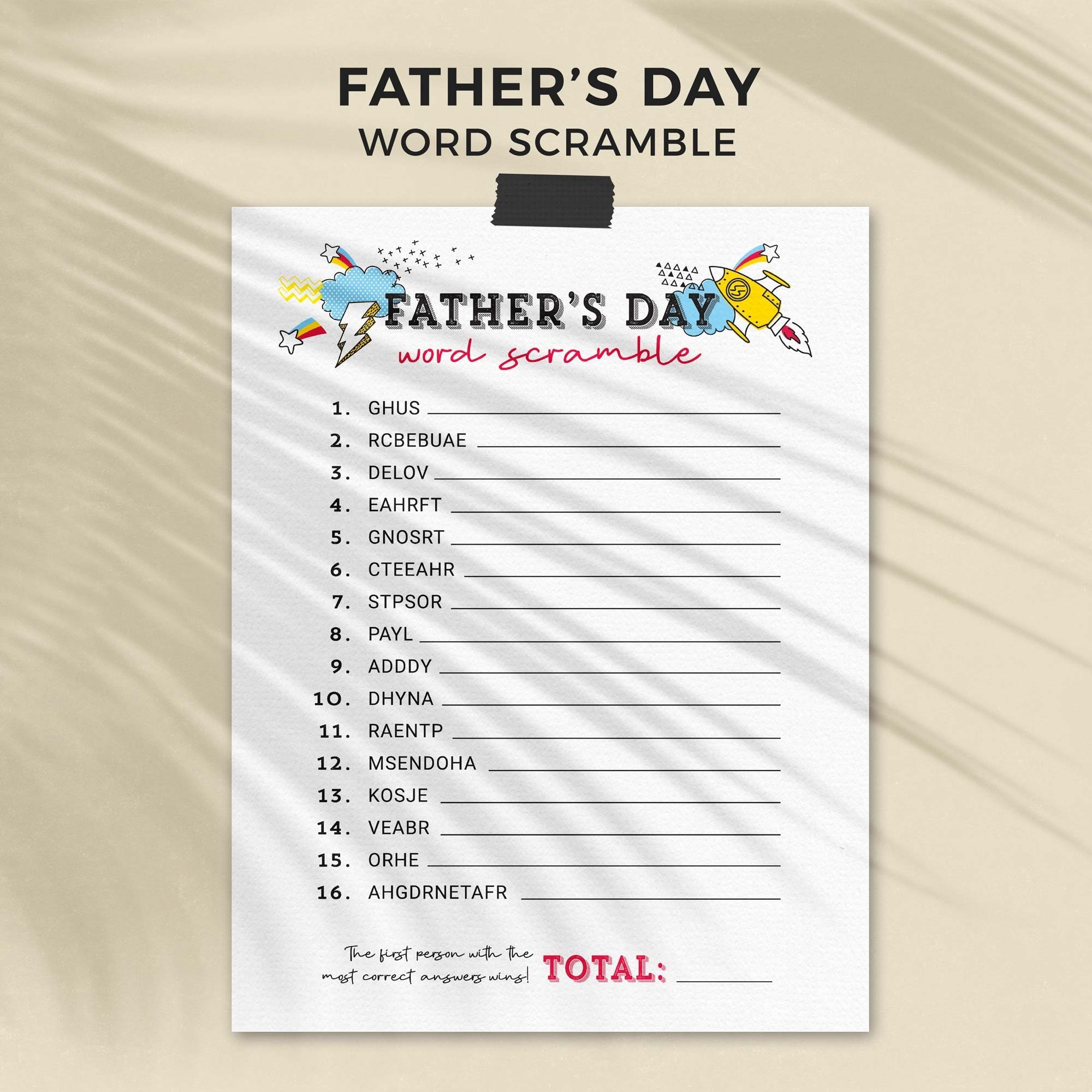 Printable Fathers Day Game, Word Scramble | Daddy, Dad Word Party Game ...