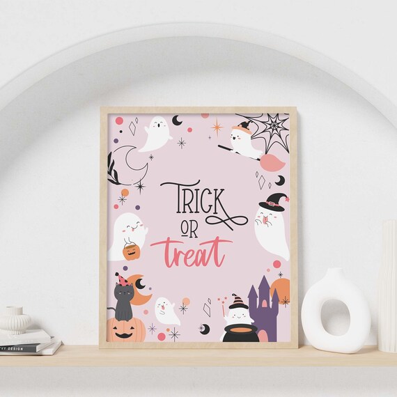 Pink Halloween Ghost Printable Party Sign Trick or Treat - Etsy
