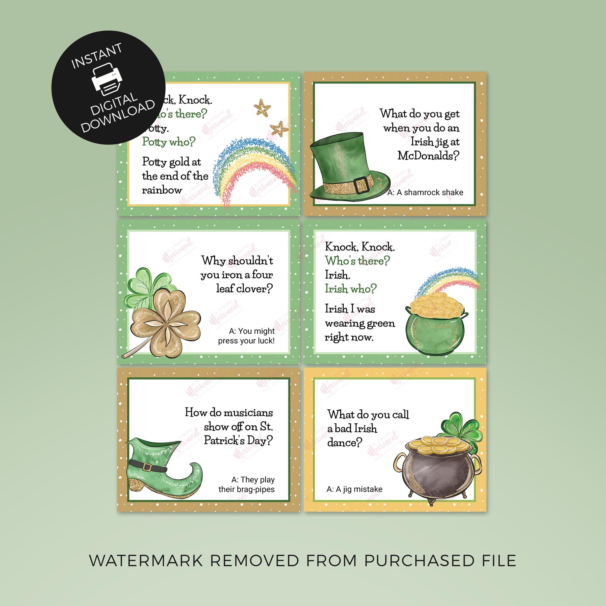 St Patrick's Day Lunch Box Jokes Printable Cards Irish Dad Joke ...