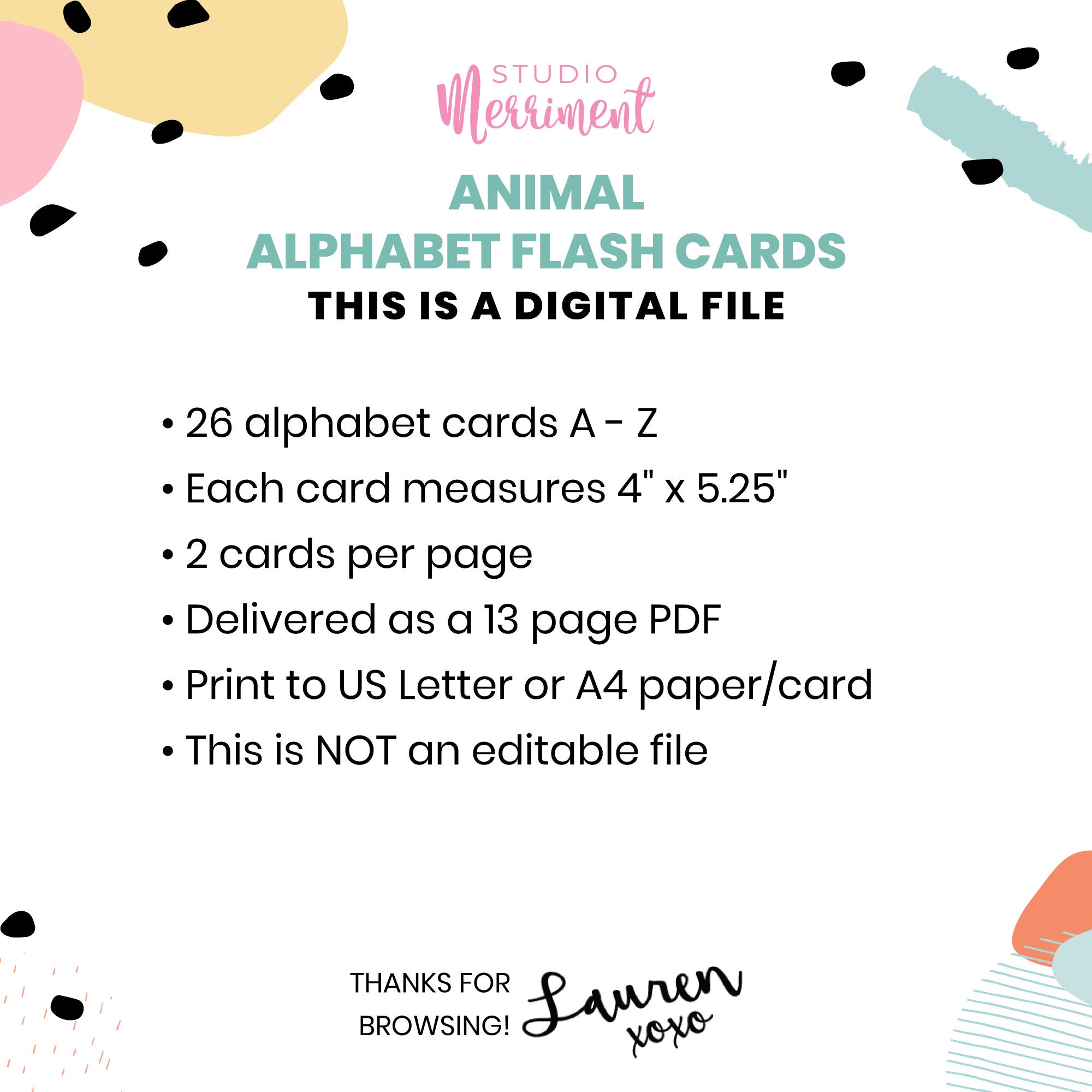Animal Alphabet Flash Cards, Printable ABC Cards Kids Flashcards Home ...
