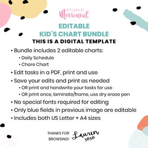 Rainbow Editable Chart Bundle for Kids, Daily Schedule Chore Chart ...