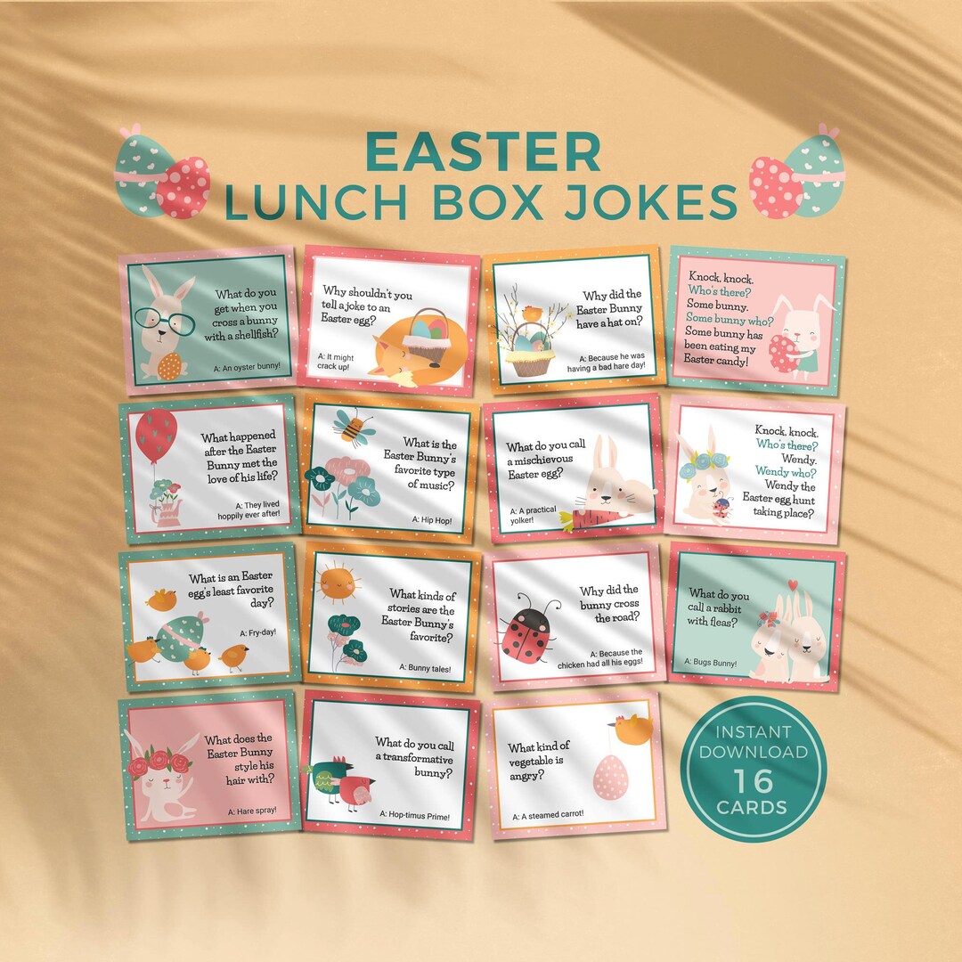 Easter Lunch Box Jokes Printable Cards for Kids | Funny Pastel Easter ...