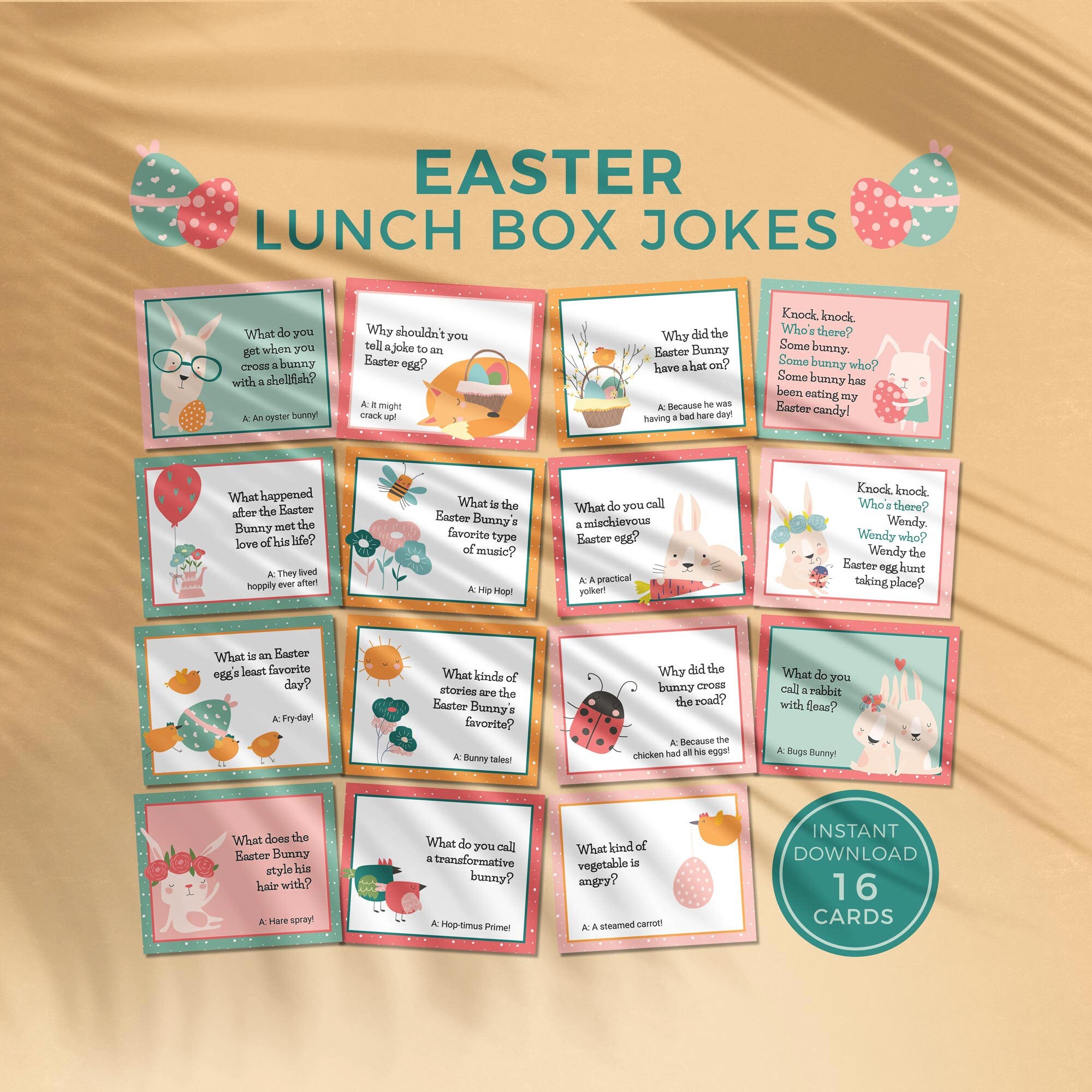 Easter Lunch Box Jokes Printable Cards for Kids Funny Pastel Easter ...