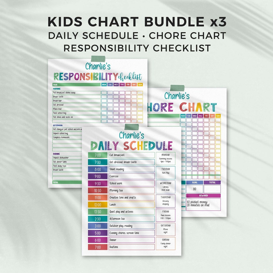 Rainbow Editable Chart Bundle for Kids: Daily Schedule, Chore Chart ...