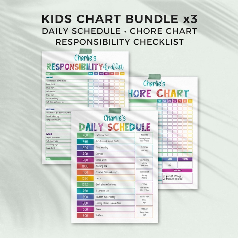 Rainbow Editable Chart Bundle for Kids: Daily Schedule, Chore Chart ...