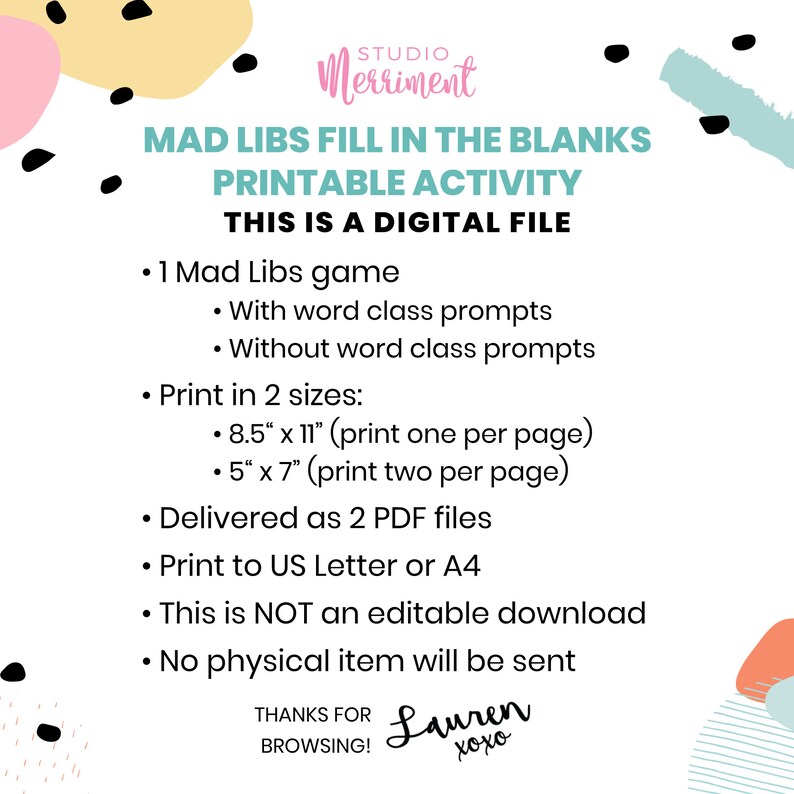 Father's Day Printable Game Mad Libs Fill in the Blanks - Etsy
