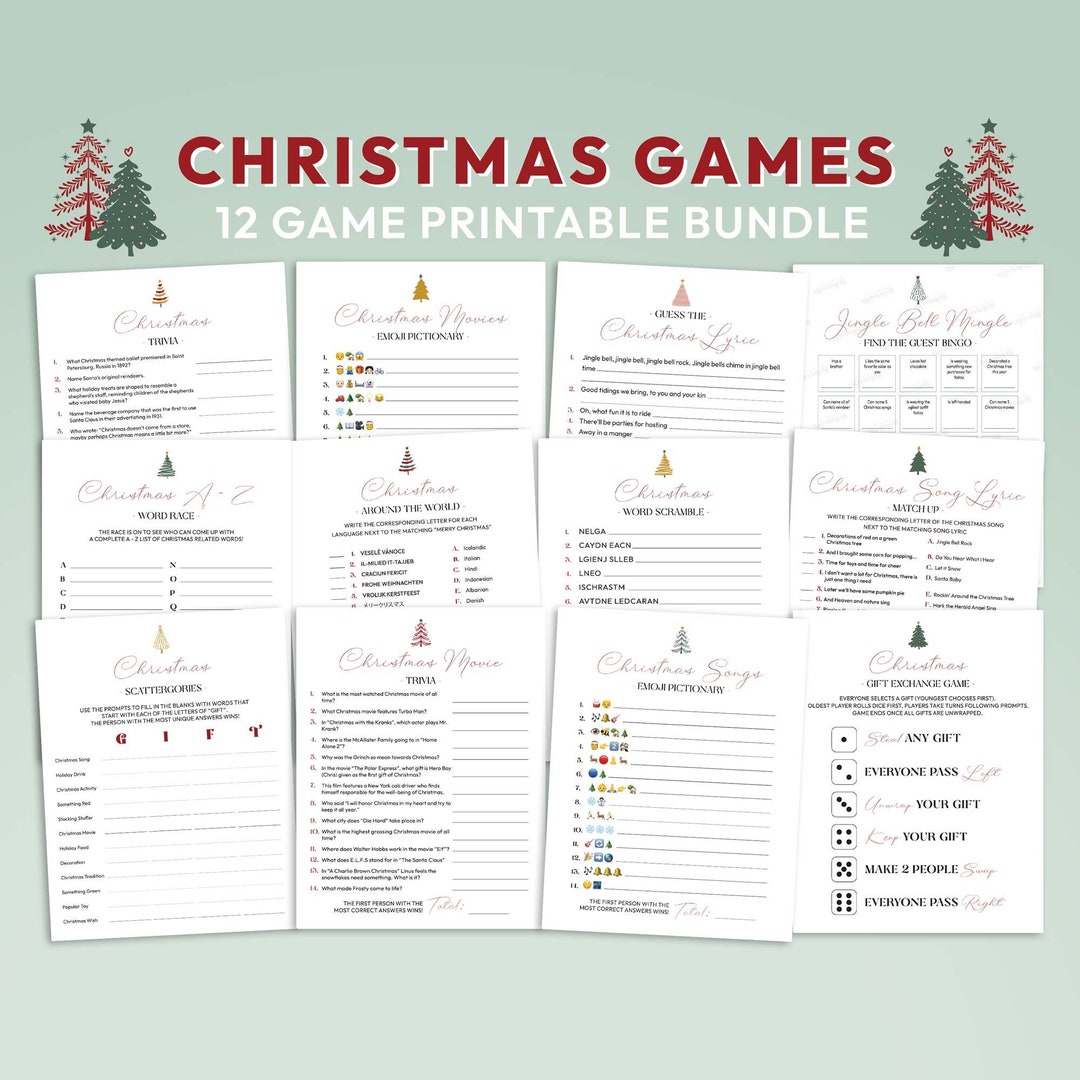 12 Printable Christmas Games Bundle | Family Christmas Party Quiz, Kids ...