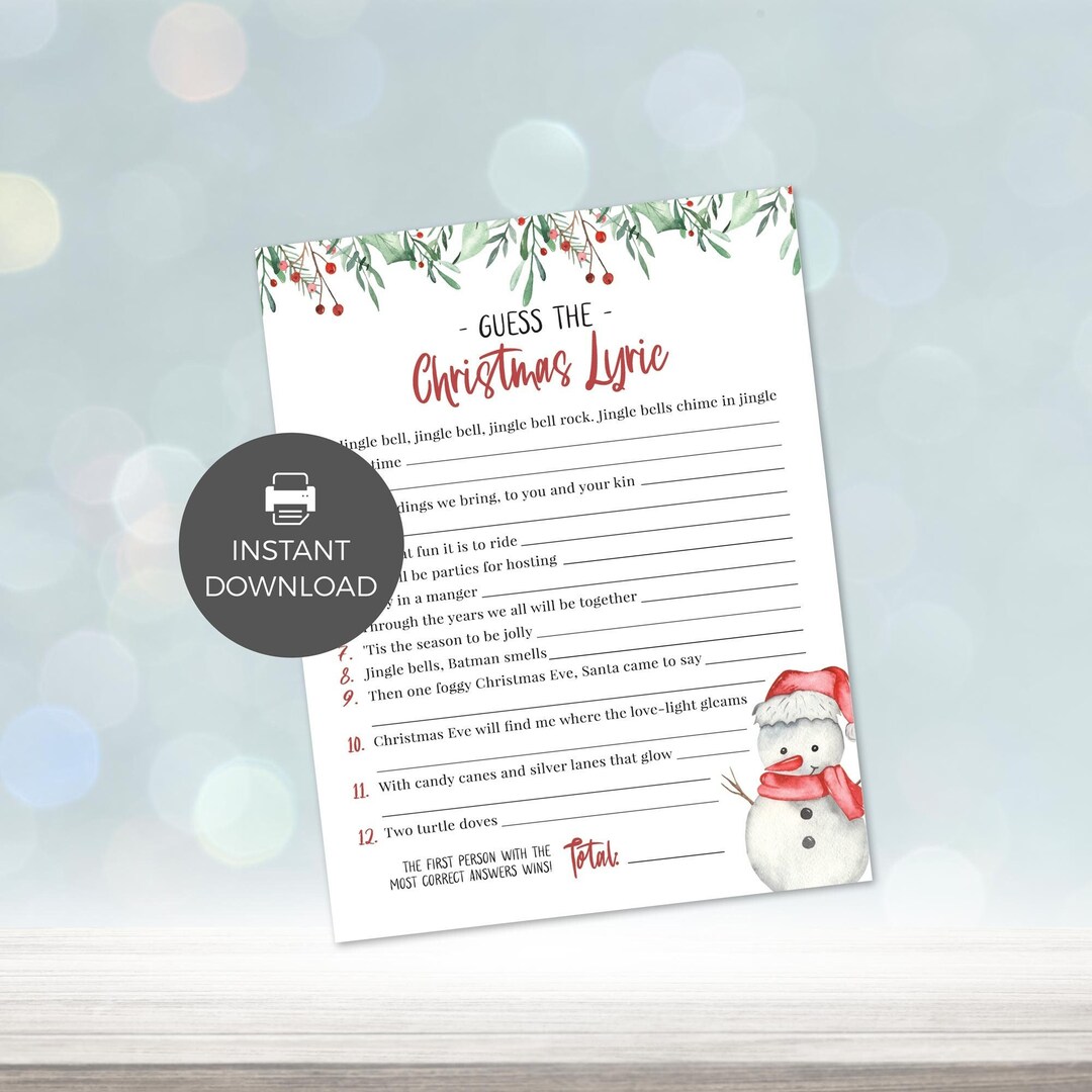 Guess the Christmas Lyric Printable Game | Kids, Adult, Family Music ...