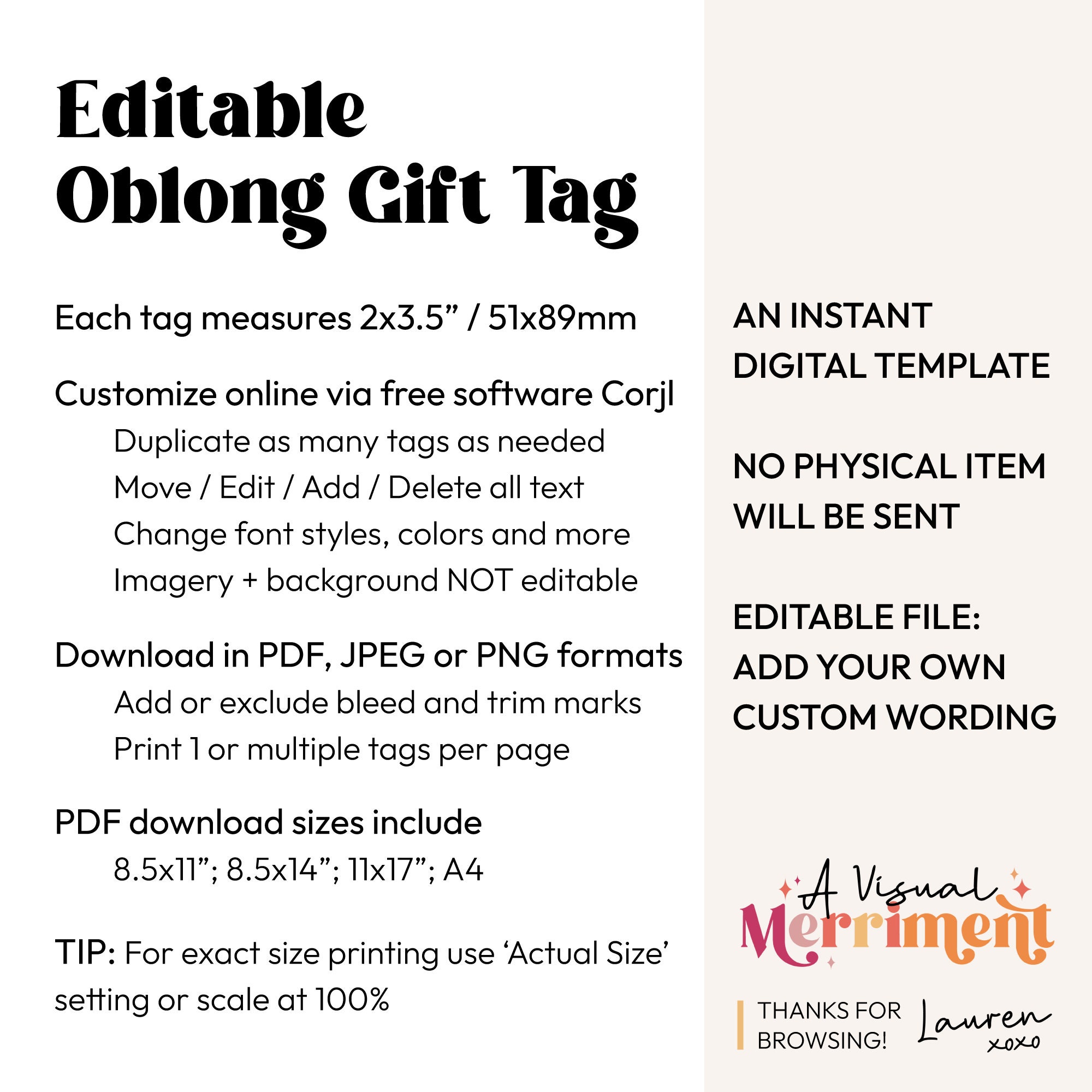 Editable Printable Gift Tag, Thank You for Making This Year Colorful ...