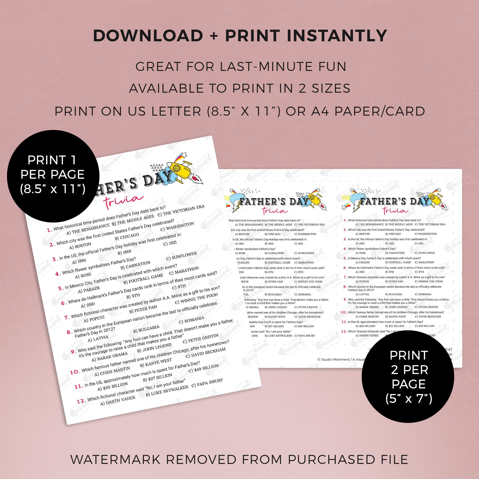 Printable Fathers Day Trivia Game | Fun Facts Activity Quiz + Questions ...