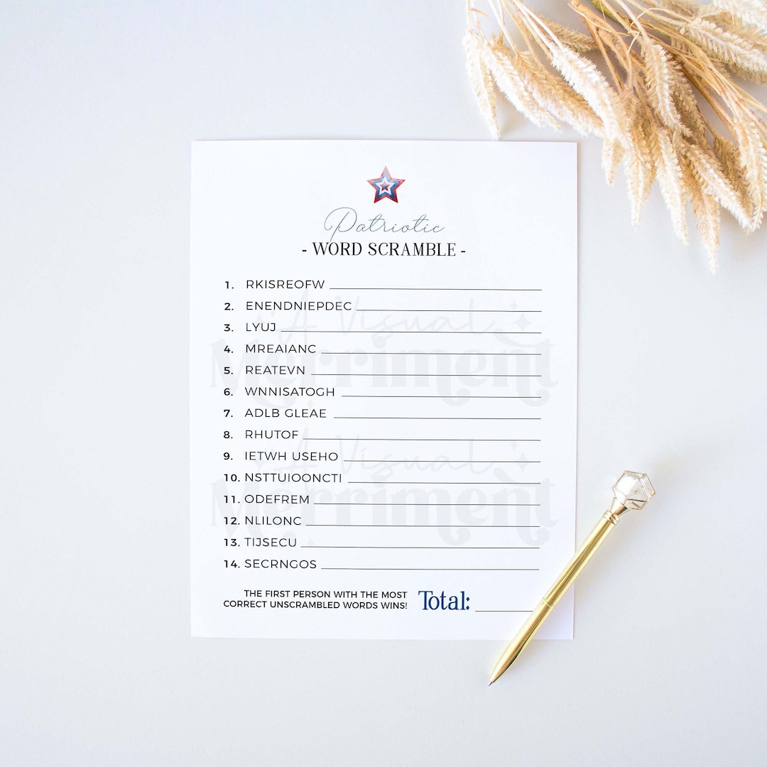 4th of July Patriotic Printable Game Word Scramble | Independence Day ...