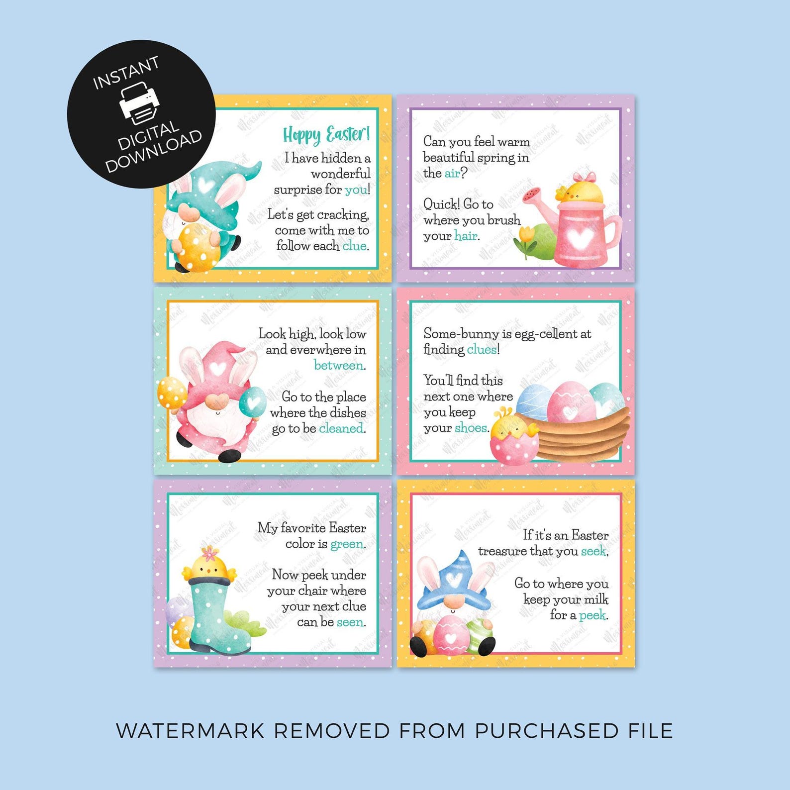 Gnome Indoor Easter Scavenger Hunt | Printable Treasure Hunt Clue Cards ...