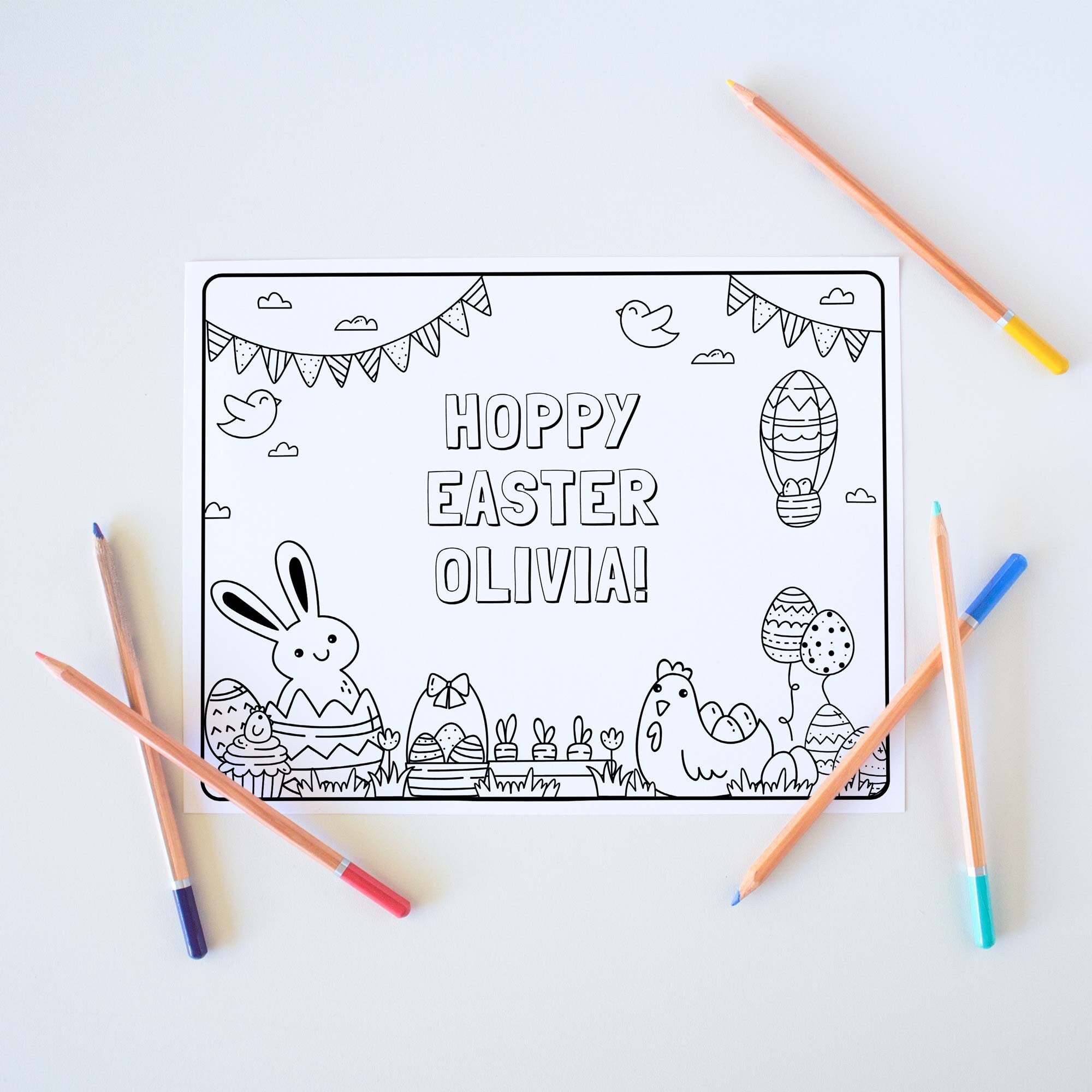 Editable Kids Easter Coloring Sheet, Printable Placemat Page Happy ...