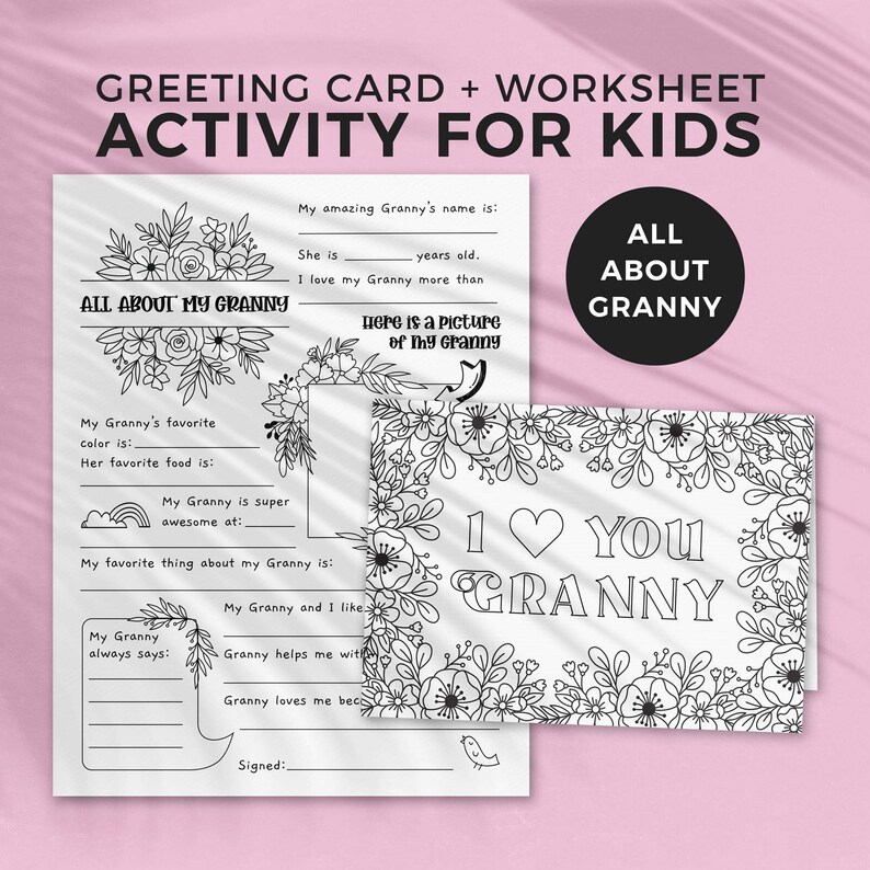 Love You Granny Printable Coloring Grandmother Card All - Etsy