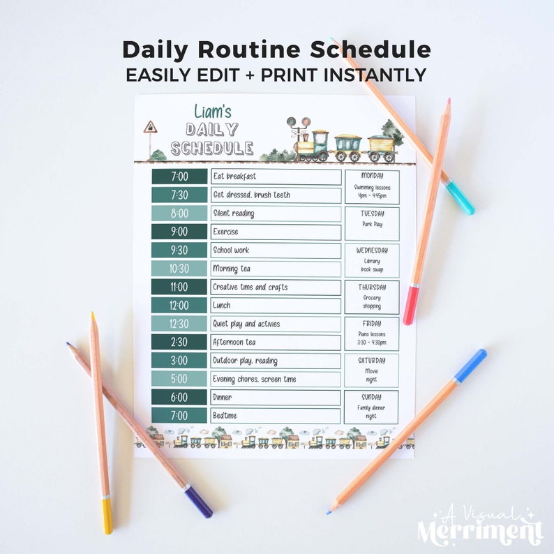Vintage Train Daily Schedule Chart for Kids Editable - Etsy