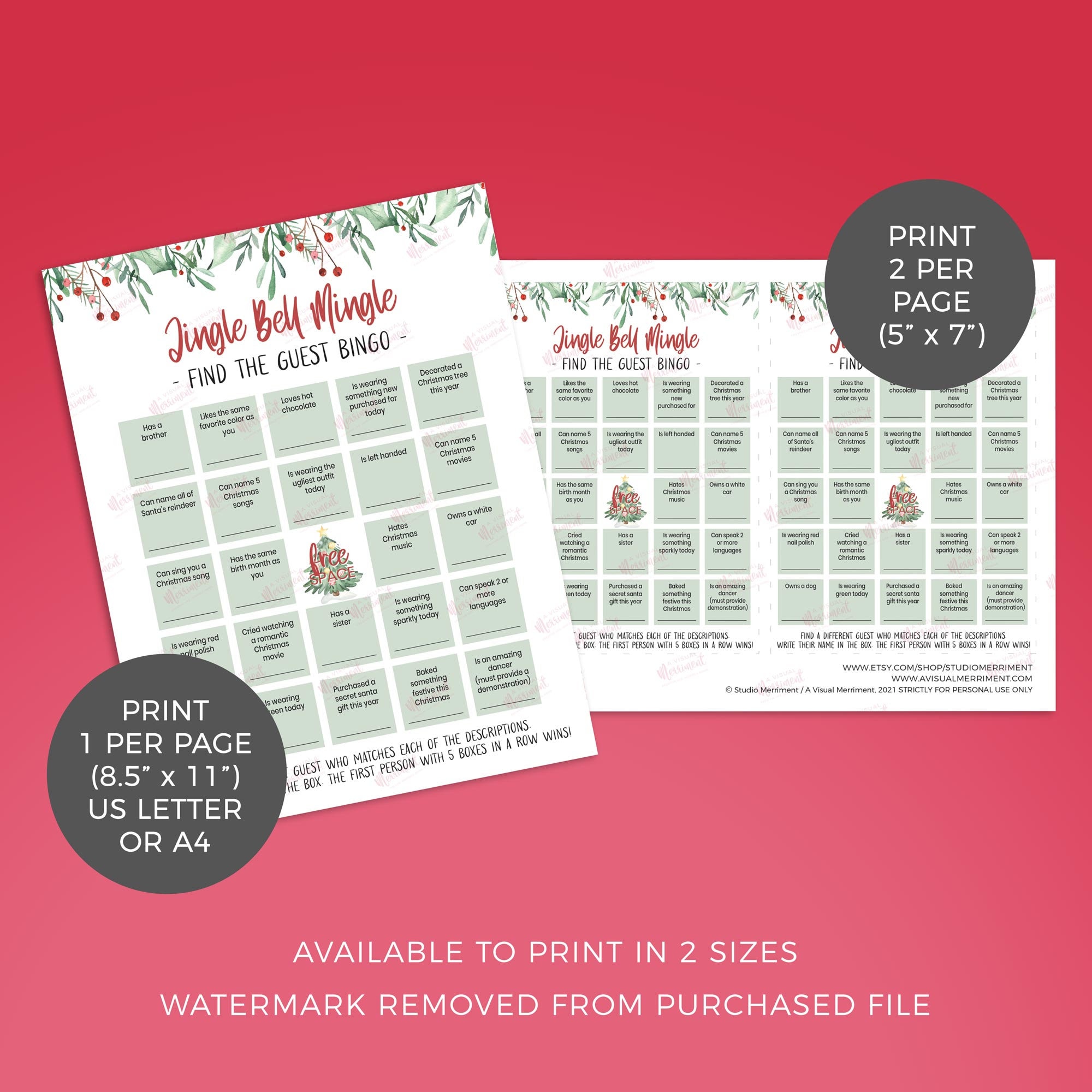 Jingle Bell Mingle Christmas Bingo Printable Game Fun Find the Guest ...