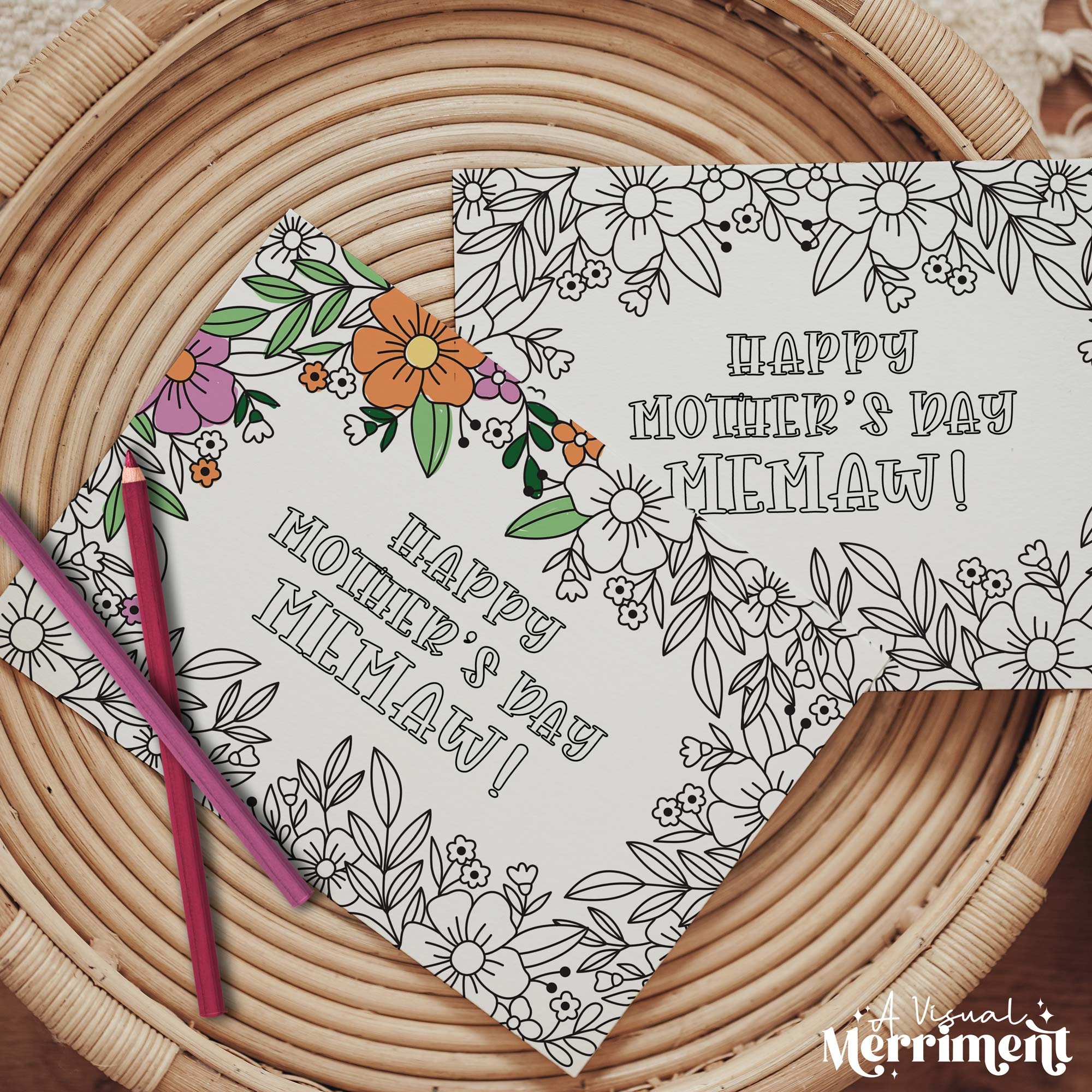 Printable Coloring Memaw Greeting Card | Flower Mother's Day Gift for ...