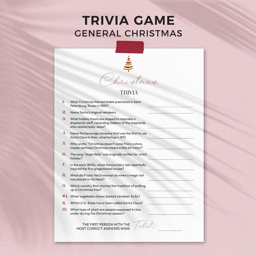 Printable Christmas Trivia Game | Traditional Xmas Quiz for Kids or ...