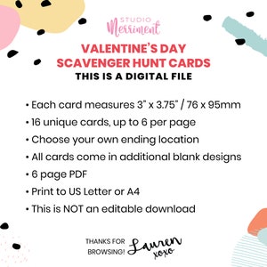 Valentine's Day Treasure Hunt, Scavenger Hunt Clues for Kids, Teens or ...