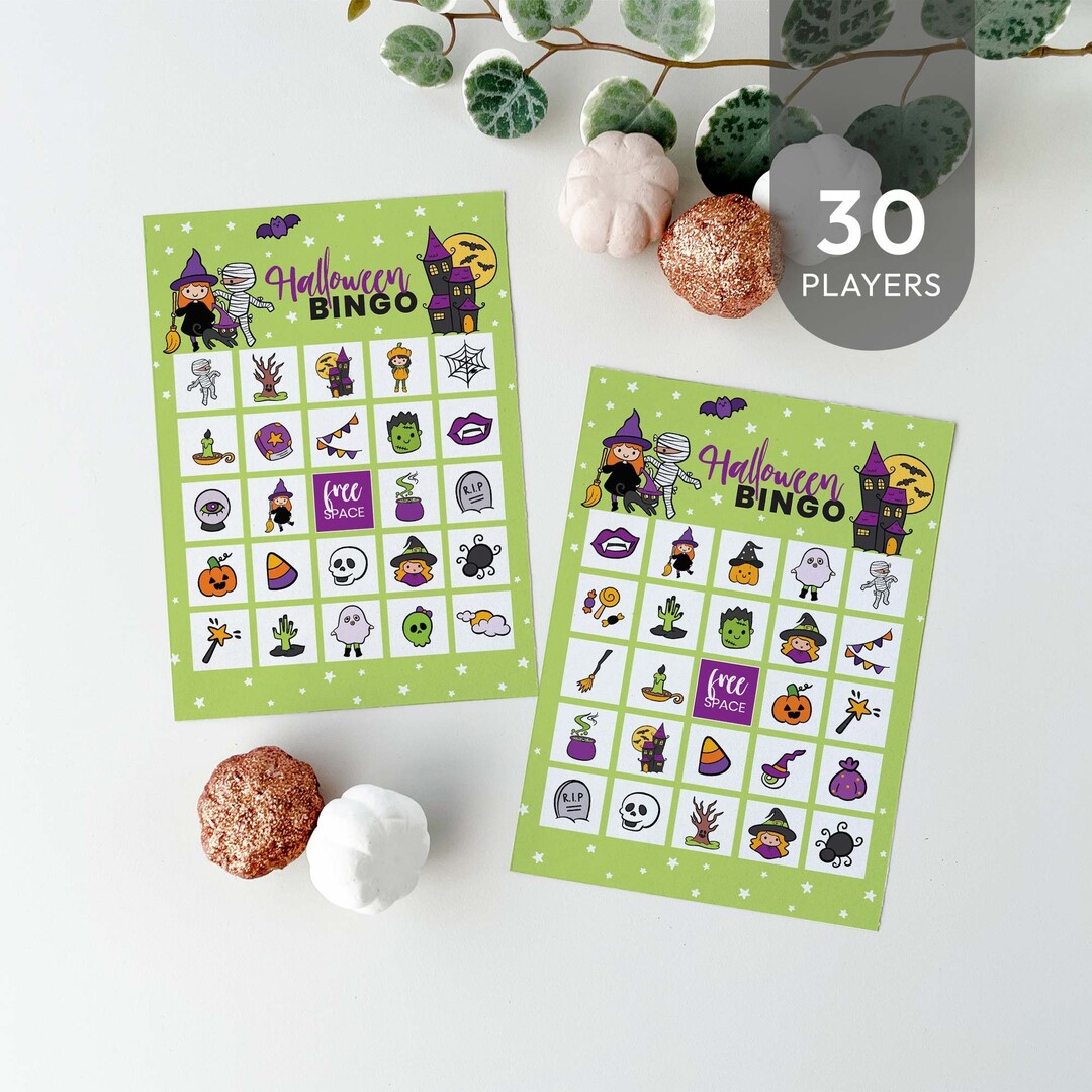 Halloween Bingo Printable Party Game | 30 Players, Adult, Teen + Kids ...