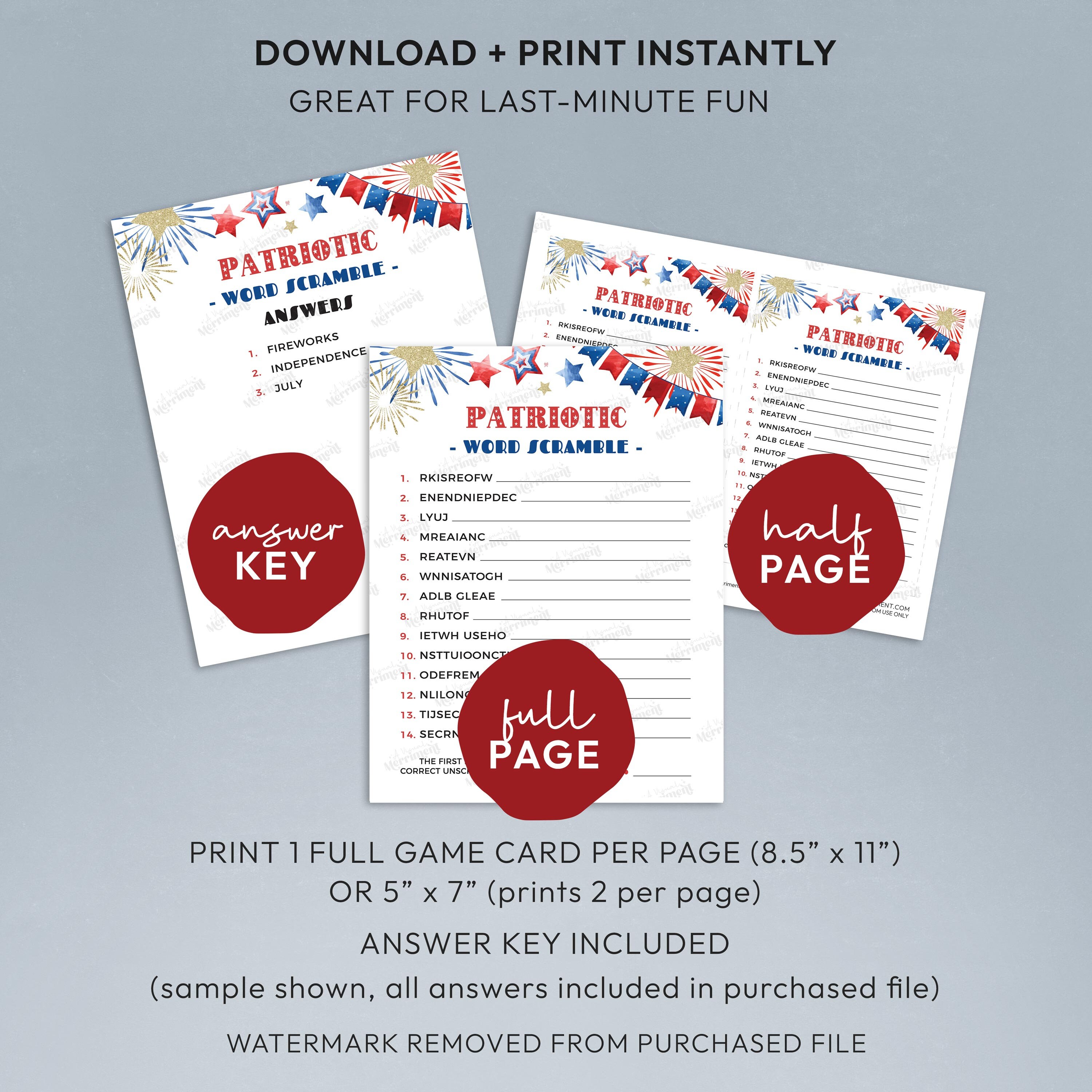 4th of July Patriotic Printable Game, Word Scramble Independence Day ...