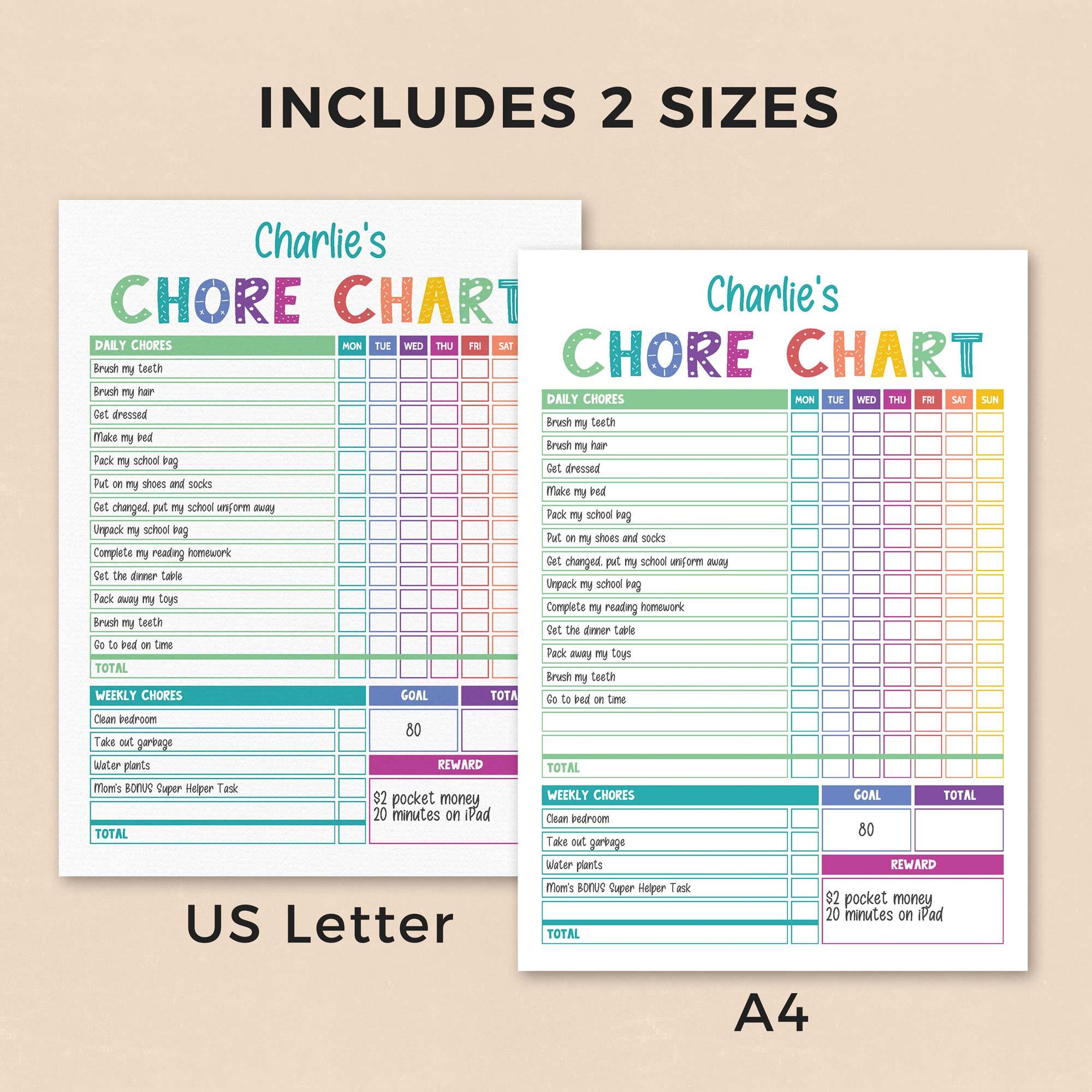 Rainbow Chore Chart for Kids, Editable Printable | Daily + Weekly ...