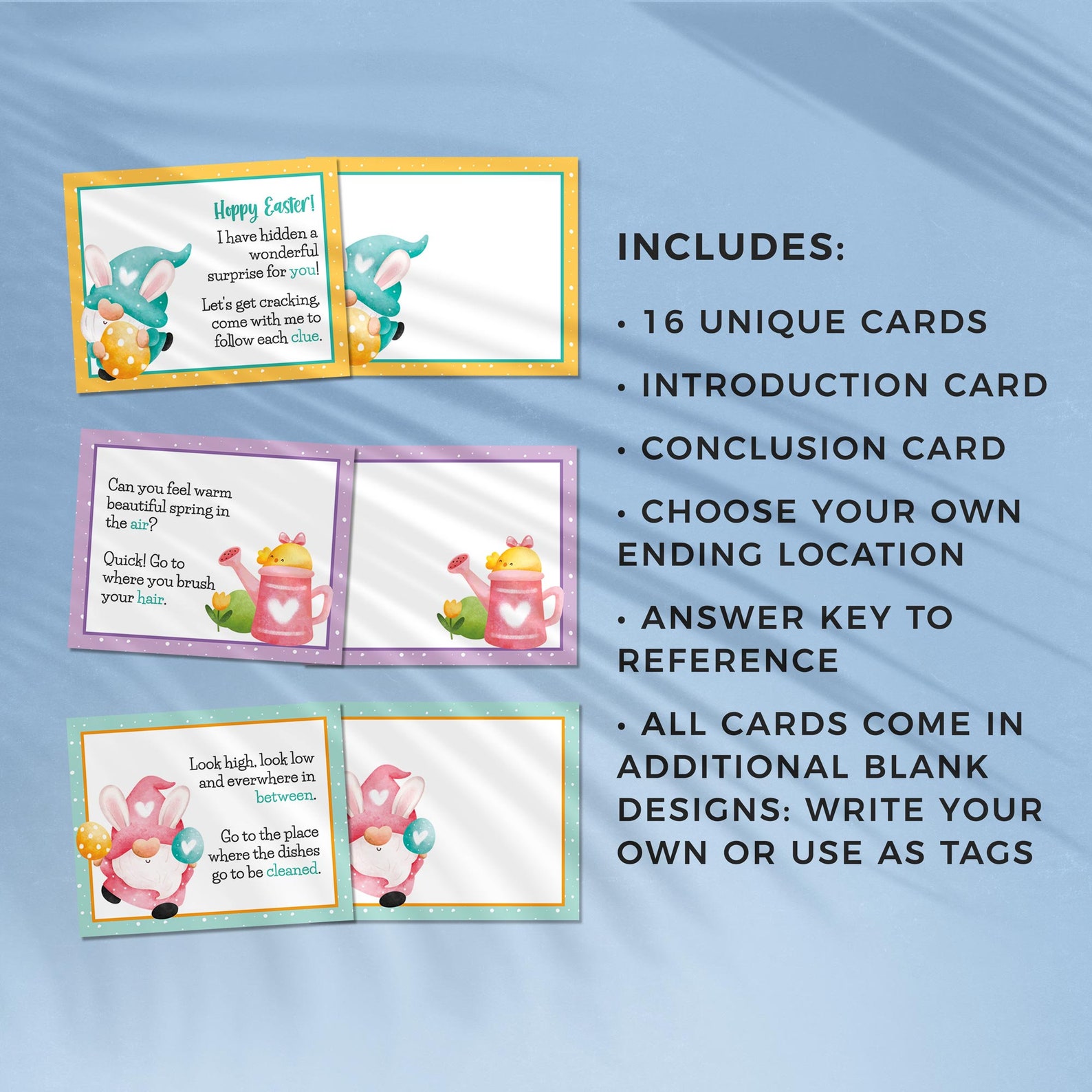 Gnome Indoor Easter Scavenger Hunt | Printable Treasure Hunt Clue Cards ...