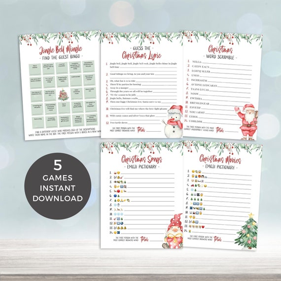 Christmas Printable Game Bundle: Emoji Pictionary, Jingle + Mingle ...