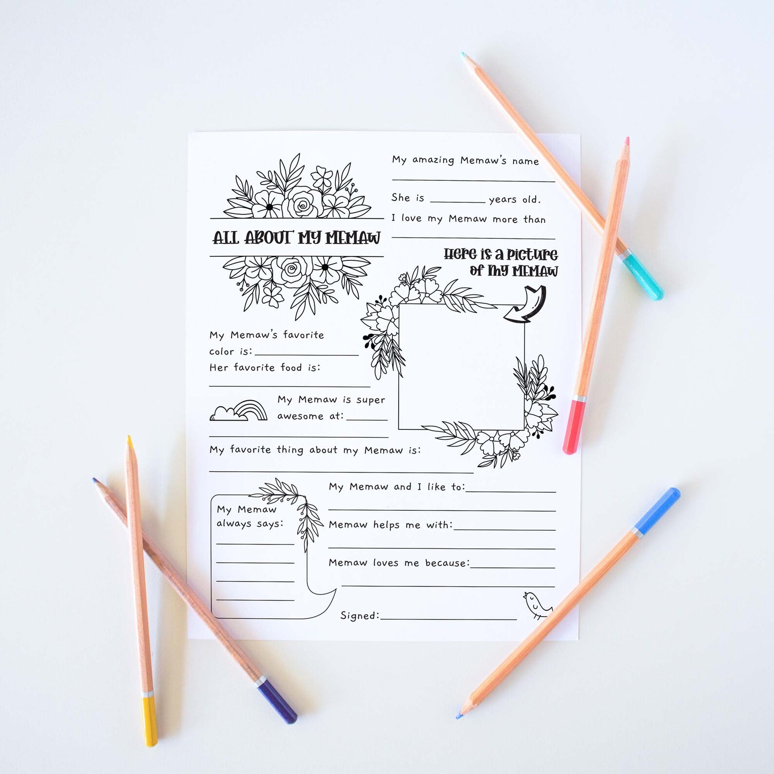 Printable Coloring Grandmother Card + All About Memaw Bundle | Happy ...