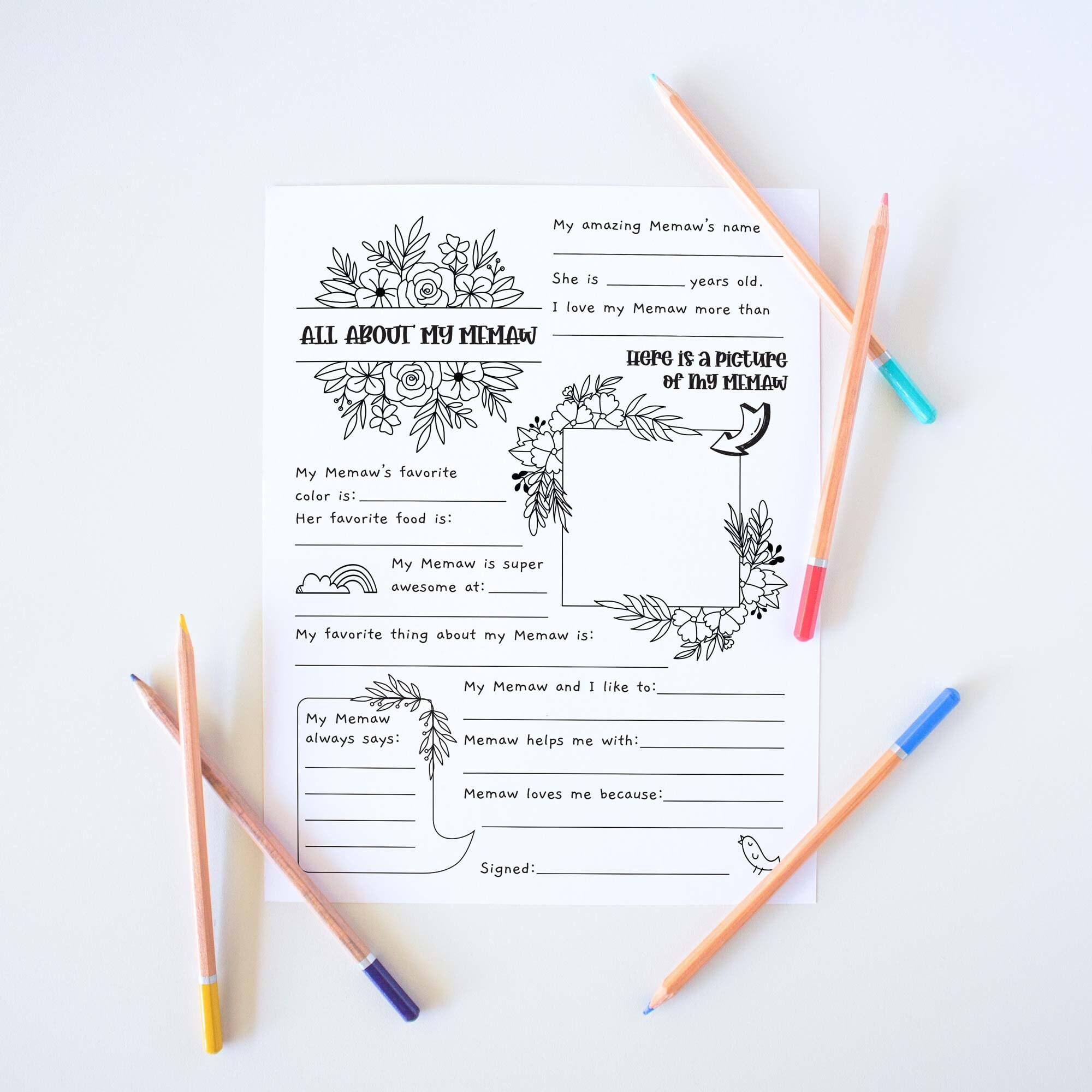 Printable Coloring Grandmother Card + All About Memaw Bundle | Happy ...