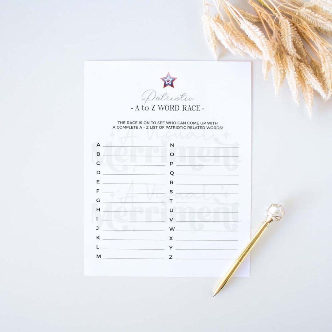 4th of July Patriotic Printable Game A - Z Word Game | Independence Day ...